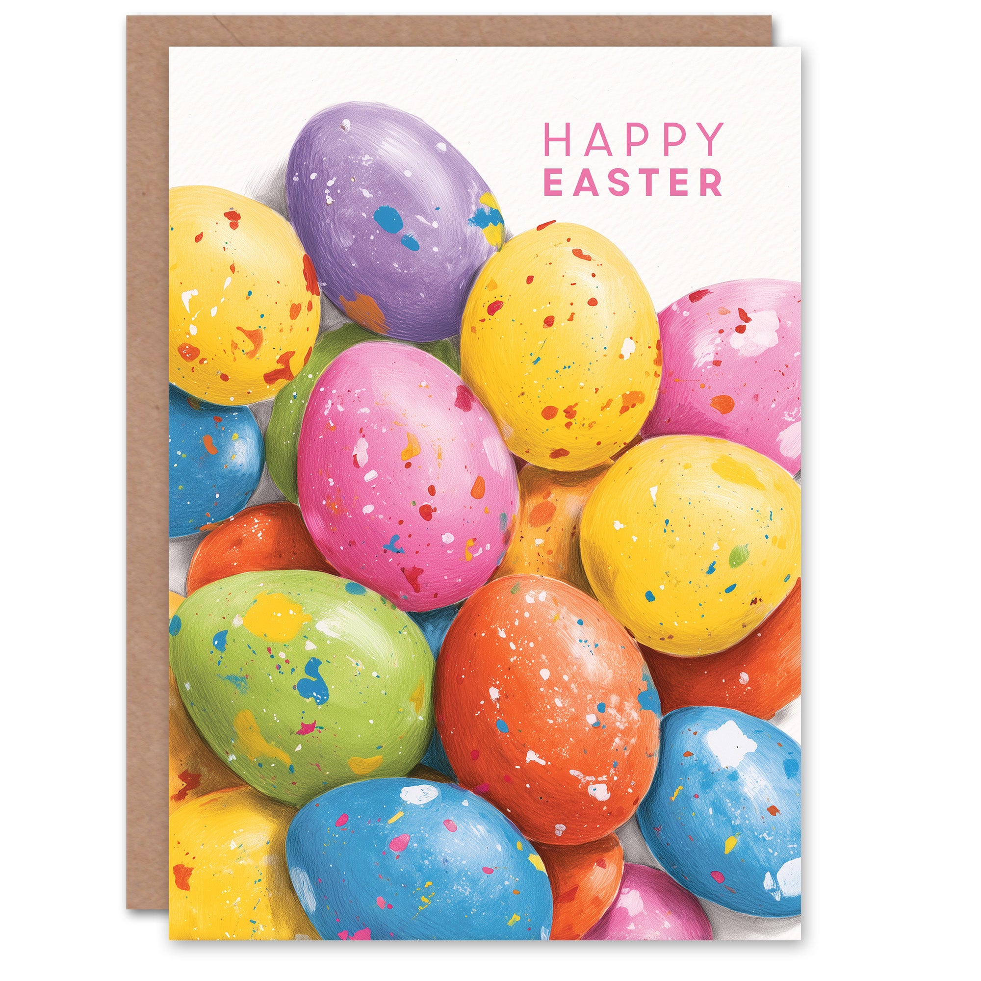 Happy Easter Greeting Card – Painted Eggs Colourful Design, Blank Insi ...